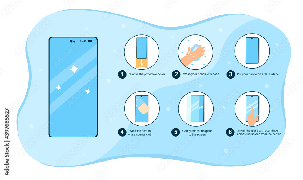 Instruction how to put a screen glass protector on the smartphon ...