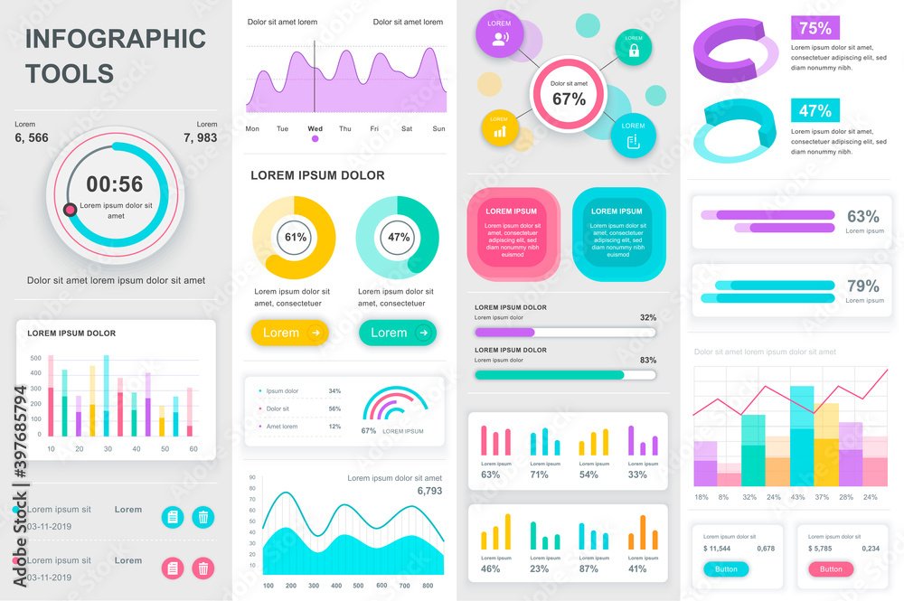 Bundle infographic UI, UX, KIT elements. Different charts, diagrams ...