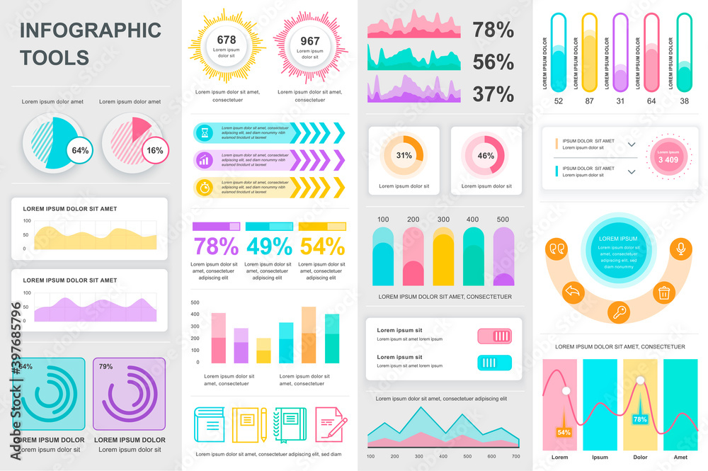 Bundle infographic UI, UX, KIT elements. Different charts, diagrams ...
