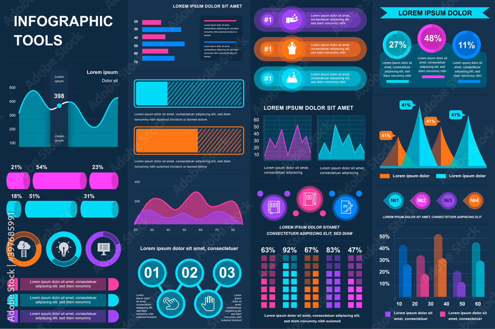 Bundle infographic UI, UX, KIT elements. Different charts, diagrams ...