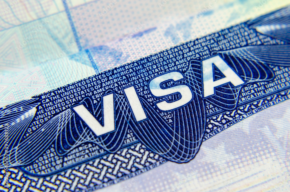 US Visa sticker in a passport. Allows you to enter the United States of ...