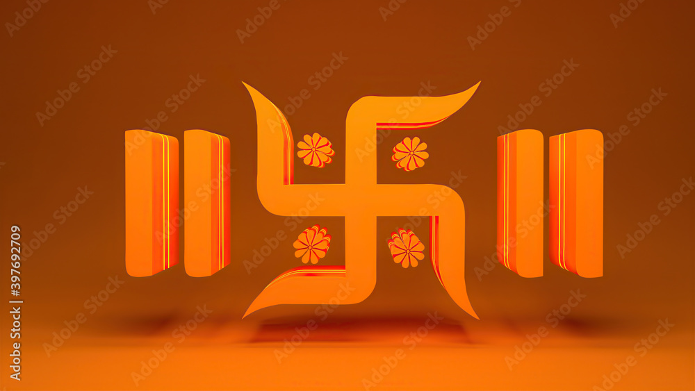 Ganesh Swastica. Swastica icon. Swastica Swastik 3d orange background ...