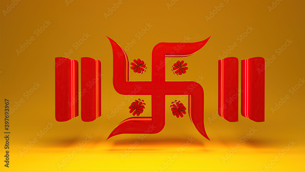 Ganesh Swastica. Swastica icon. Swastica Swastik 3d red with yellow ...