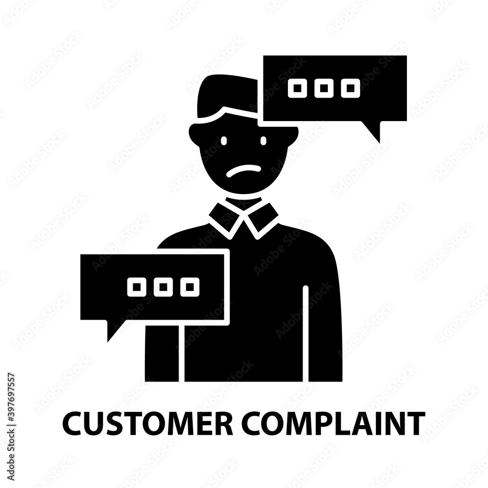customer complaint icon, black vector sign with editable strokes ...