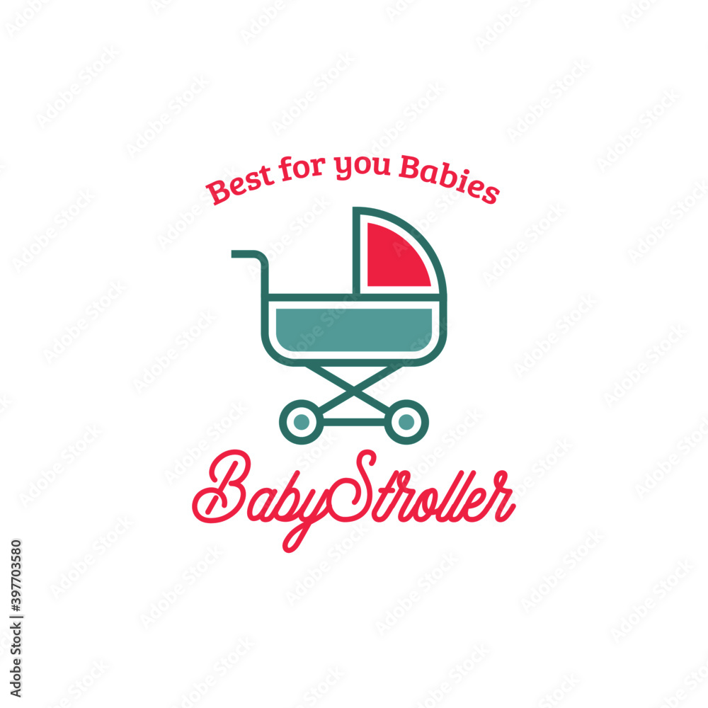 Baby Stroller Logo. Vector emblem with a baby stroller for children's ...