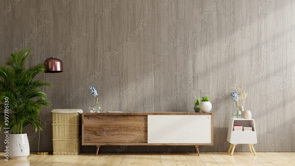 Tv shelf in modern empty room,minimal design. Stock Illustration ...