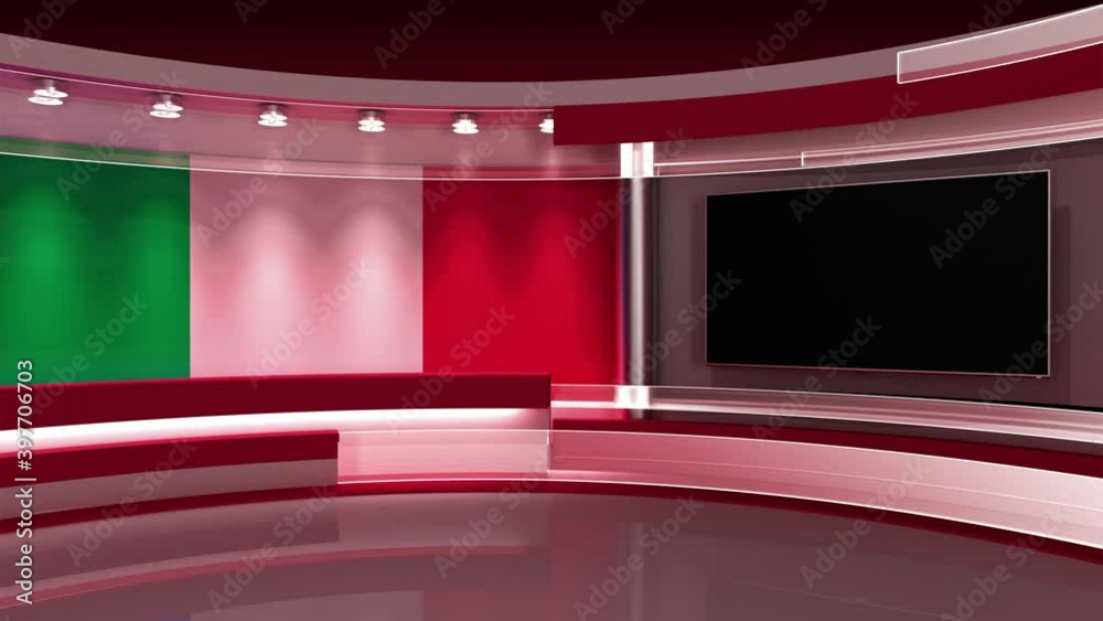TV studio. News. Italy flag studio. Italy flag background. News studio ...