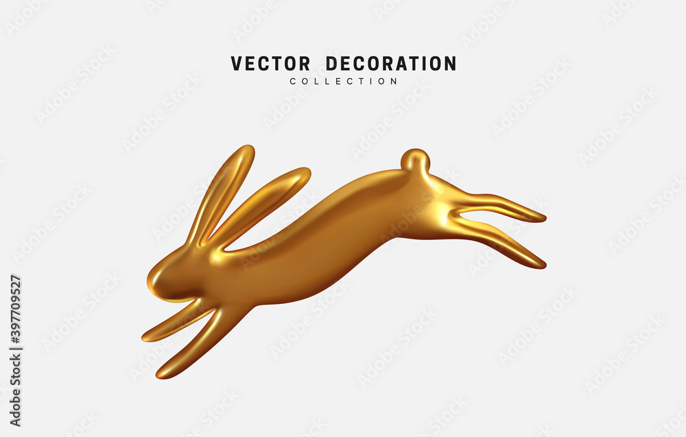 Vetor de Realistic golden rabbit. 3d Gold metallic Bunny. Vector ...