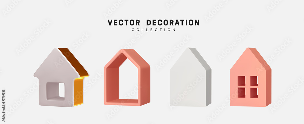 Abstract realistic 3d house. Minimal Home icon and logo. Decorative ...