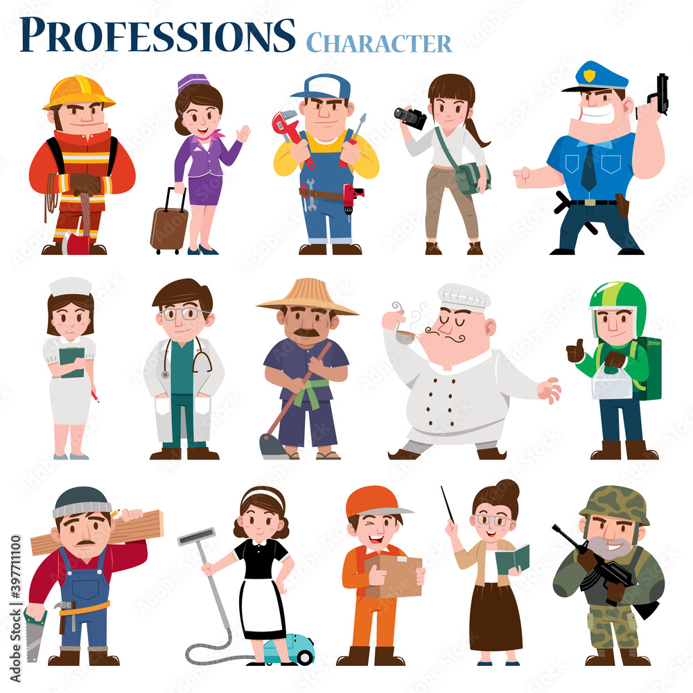 Vector illustration of Professions cartoon Character Stock Vector ...