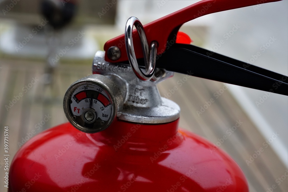 Fire extinguisher ready to extinguish, safety and protection in case of ...