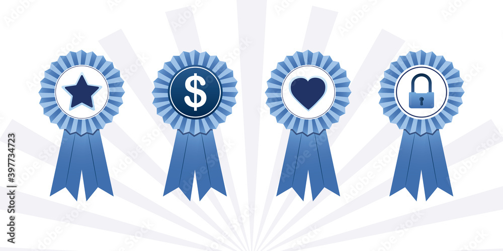 Set of winner medal signs. Quality marks with various symbols. Circle ...