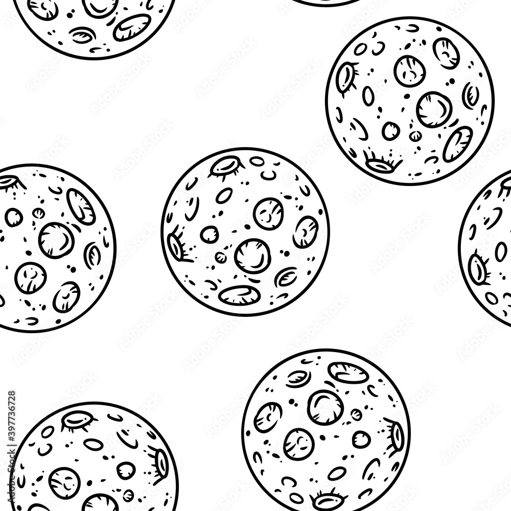 Full moons seamless border pattern. Cute cartoon sketchbook doodles ...