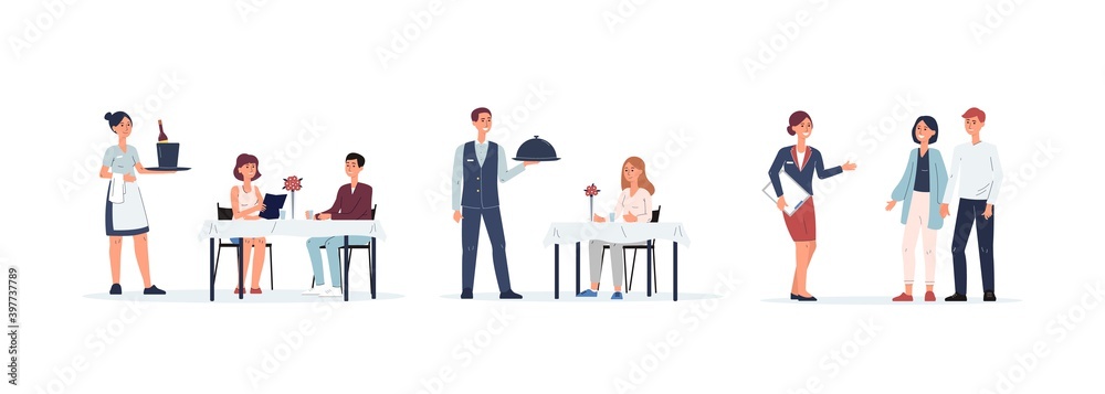 Restaurant staff set - cartoon isolated people serving clients Stock ...