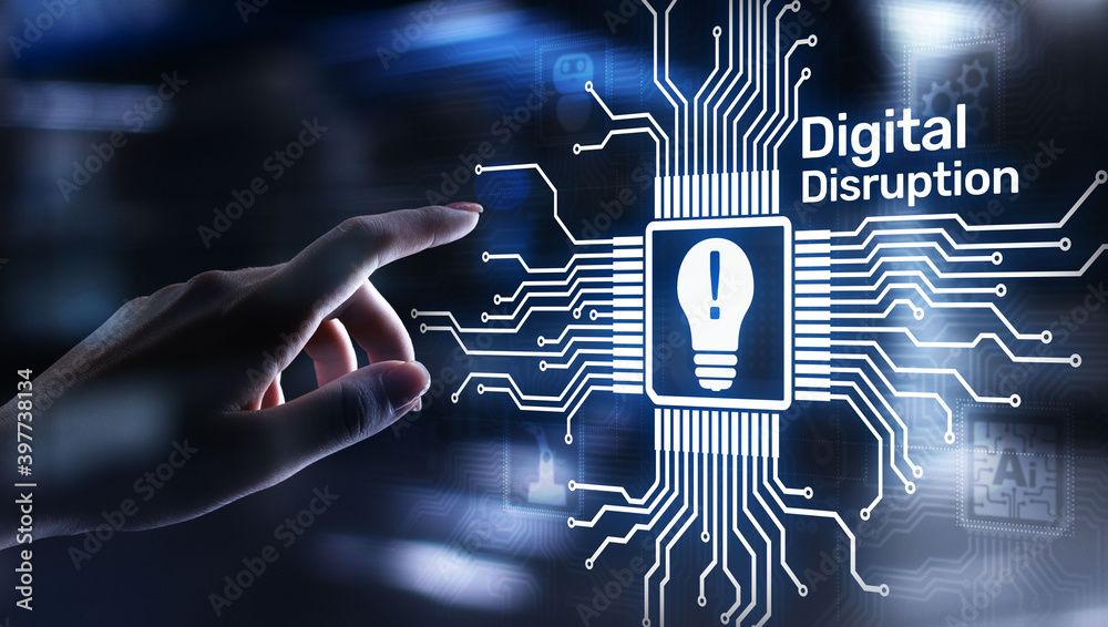 Digital Disruption. Disruptive business ideas. IOT, network, smart city ...