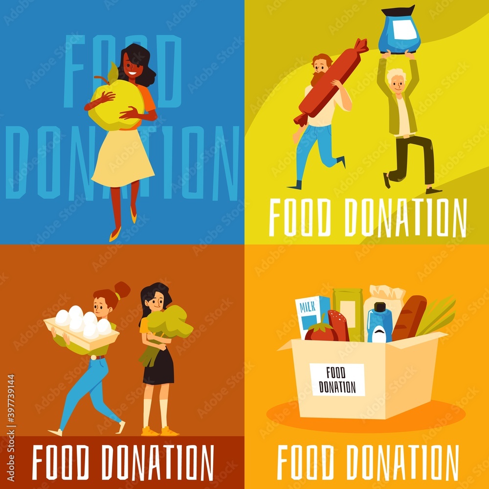 Food donation square banners for social media set flat vector ...