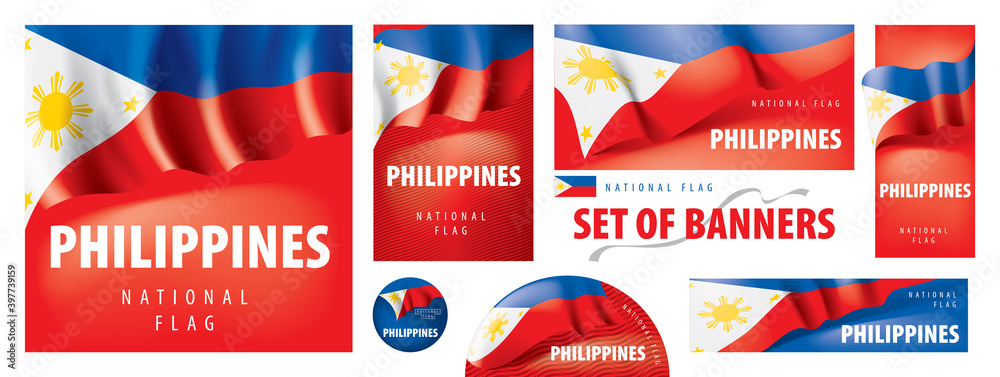 Vector set of banners with the national flag of the Philippines Stock ...