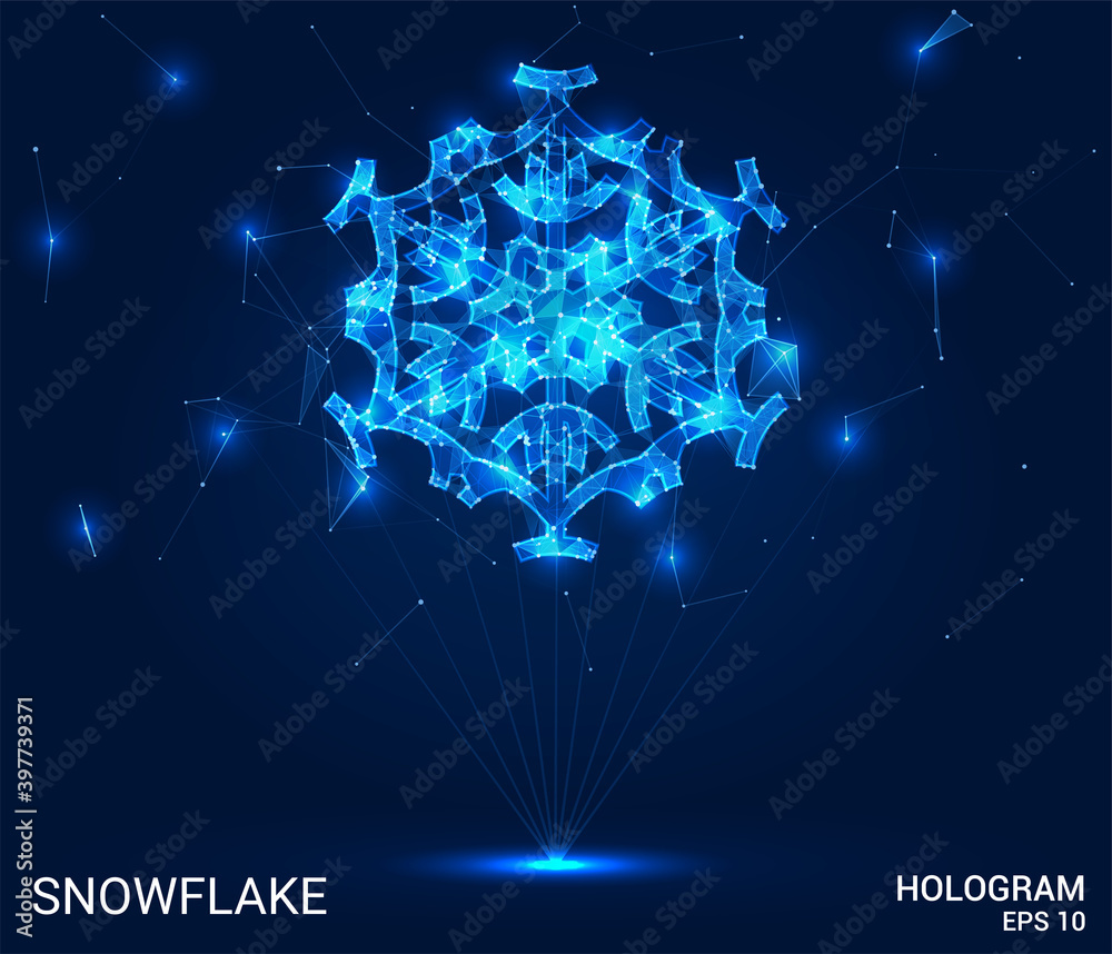 The snowflake hologram. A snowflake made up of polygons, triangles ...