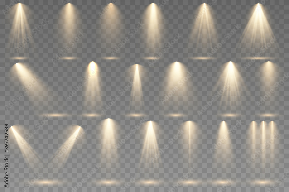 Set of Spotlight isolated on transparent background. Light effect with ...