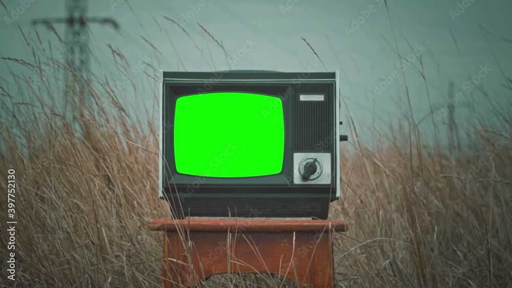 Vintage Tv Television Green Screen. Green screen of an old television ...