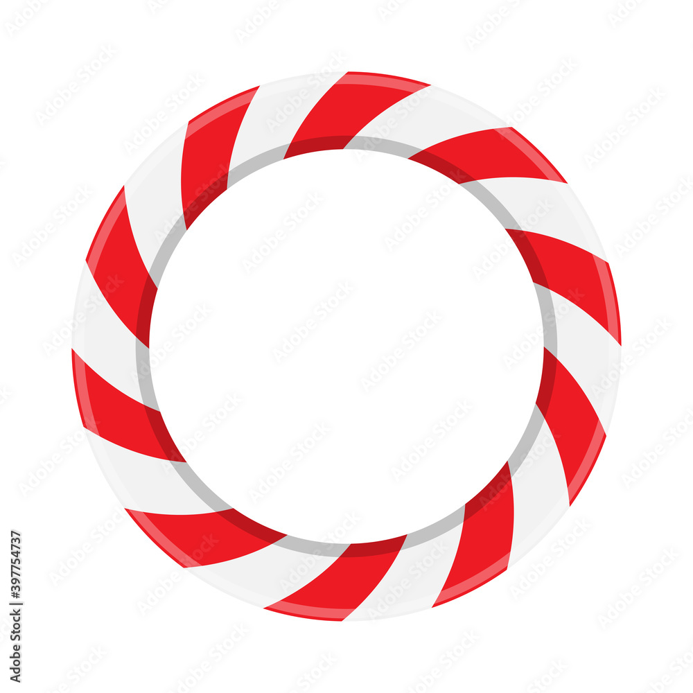 Candy cane circle frame. Red and white striped round border. Christmas ...