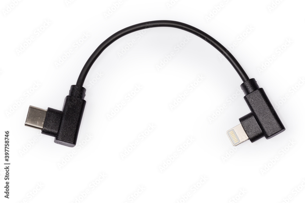 Short cable USB Type-C to Lightning on white background Stock Photo ...