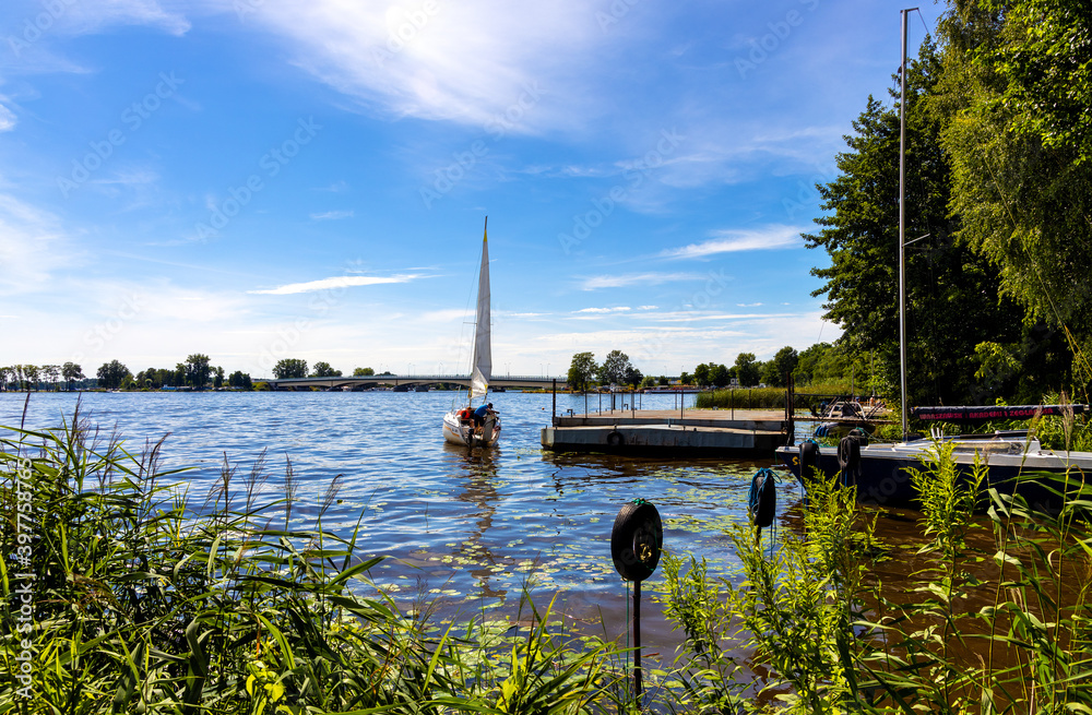 Panoramic view of Zegrzynskie Reservoir Lake and Narew river with ...