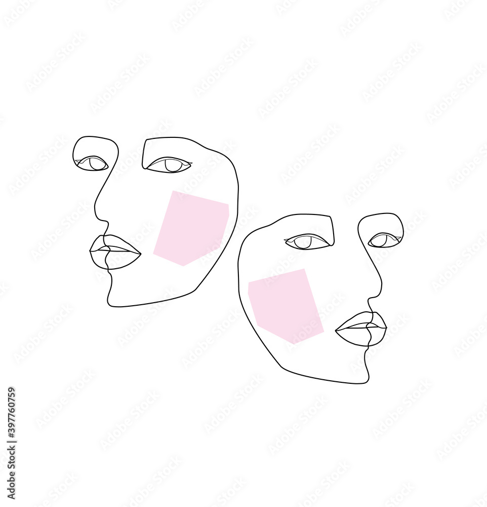 fashion art sketch silhouette, line art face woman profile, design ...