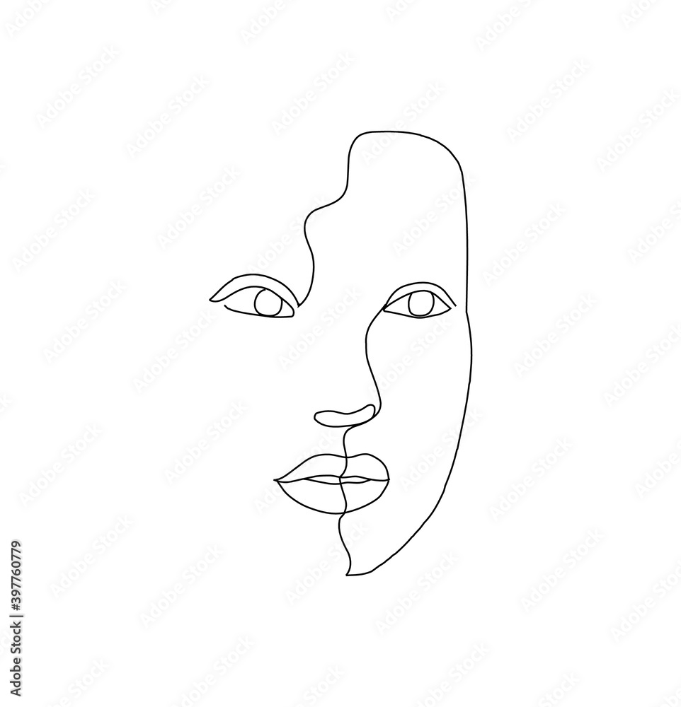 fashion art sketch silhouette, line art face woman profile, design ...