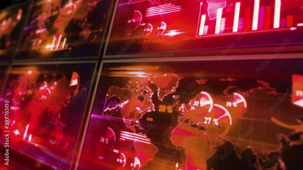 Chart and economic graph on moving computer screens loop. Business ...