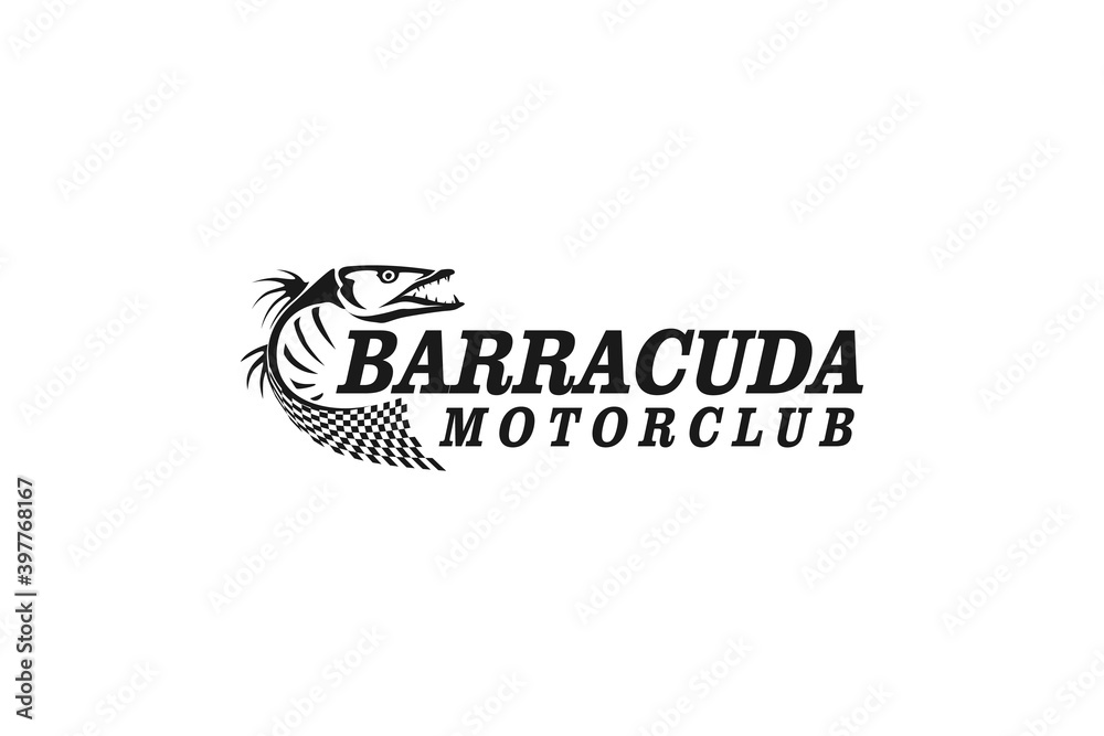 Barracuda logo racing flag - modern minimalist black white silhouette ...
