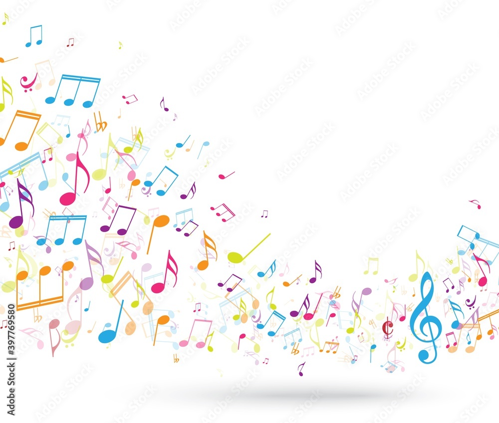 Colorful music notes background isolated on white Stock Vector | Adobe ...