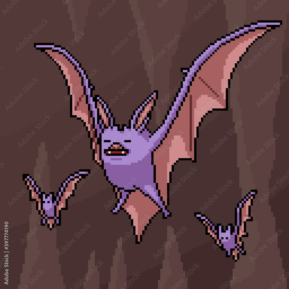pixel art scene cave bat Stock Vector | Adobe Stock