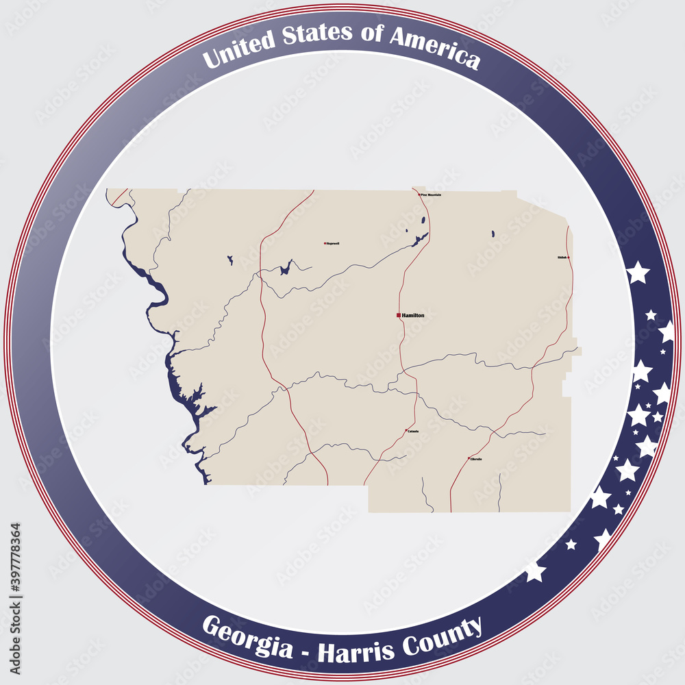 Large and detailed map of Harris county in Georgia, USA. Stock Vector ...