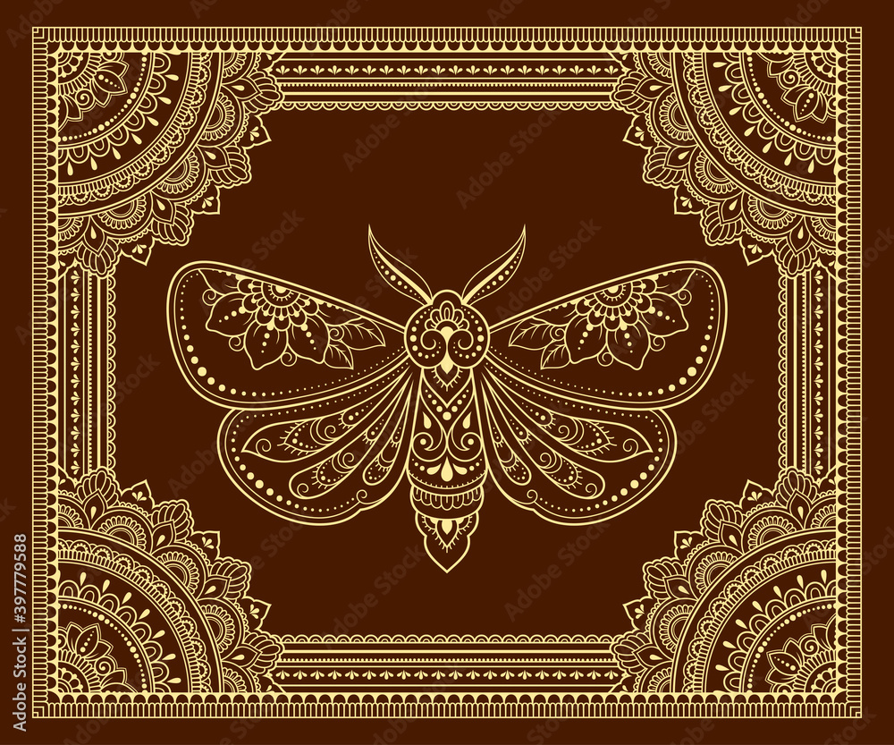 Stylized with henna tattoos decorative pattern for decorating covers ...