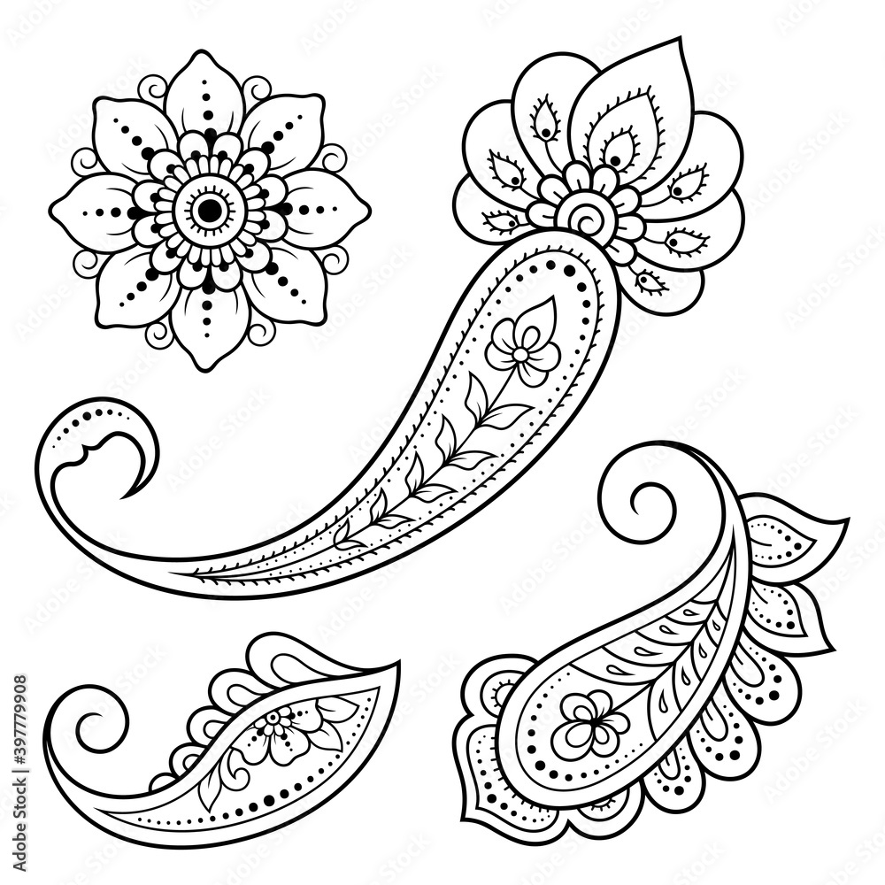 Set of Mehndi flower pattern and mandala for Henna drawing and tattoo ...