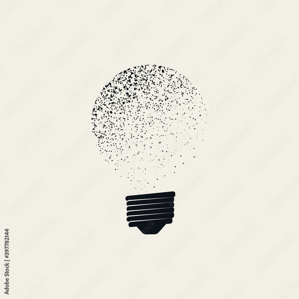 Light bulb vector icon, symbol in retro vintage style with grain ...
