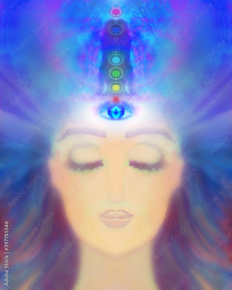Woman with third eye, psychic supernatural senses Stock Illustration ...