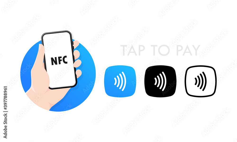 NFC technology in a smartphone. Tap to pay. Contactless wireless pay ...