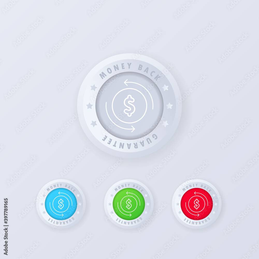Money back guarantee button in 3d style. Guarantee badge. Money back ...