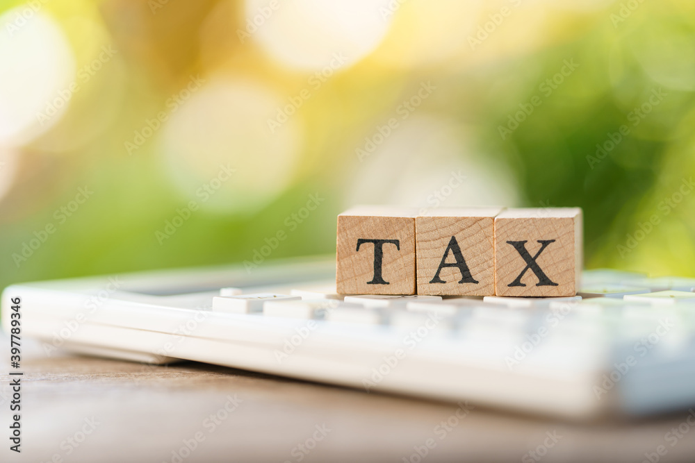 Pay Annual income (TAX) for the year on calculator. using as background ...