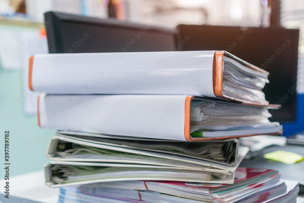 Documents Binder Paper with blank label, Files folder on office desk ...