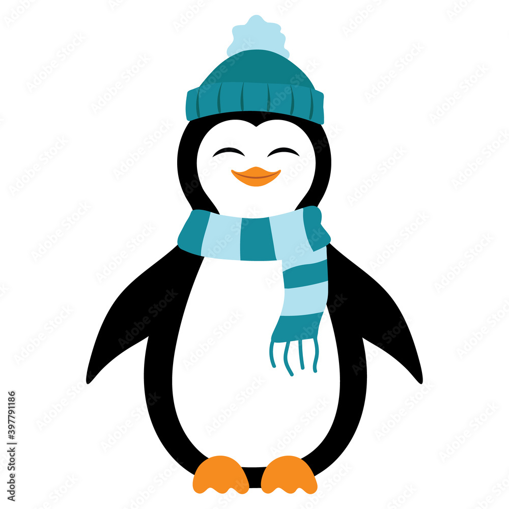 Smiling penguin vector illustration. Isolated graphic element on white ...