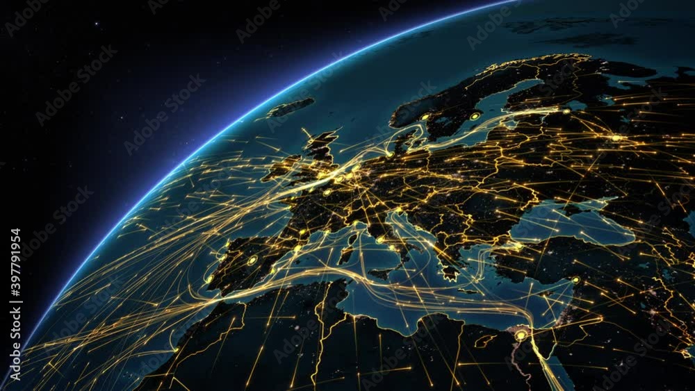 The Earth is connected by air, land and sea. Futuristic animation of ...