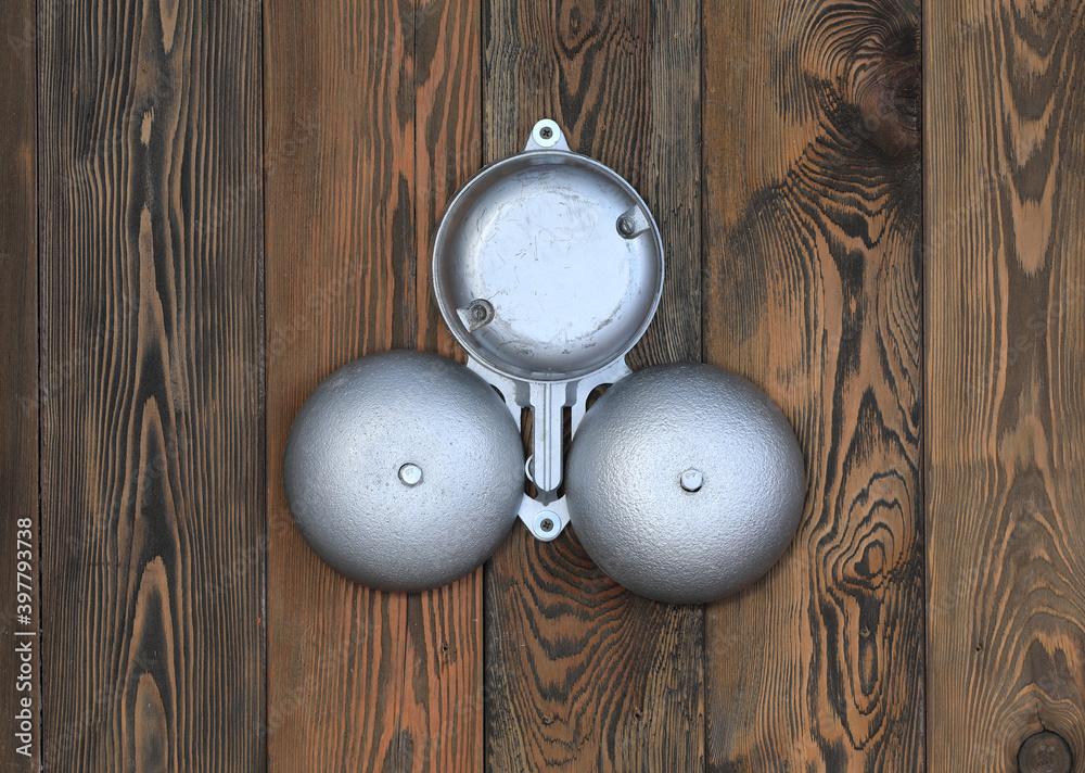 vintage industrial fire alarm bell on the wall,old school bell Stock ...