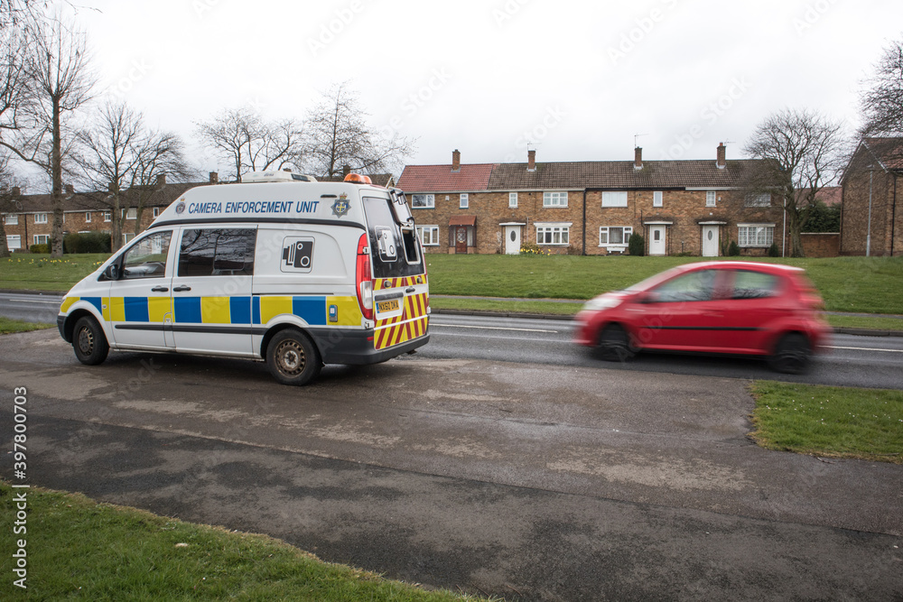 Police Camera Enforcement Unit Van parked at side of the road to ...