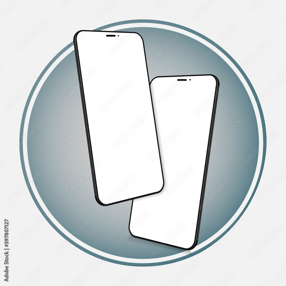 Realistic mobile phones in different angles isolated, Perspective view ...