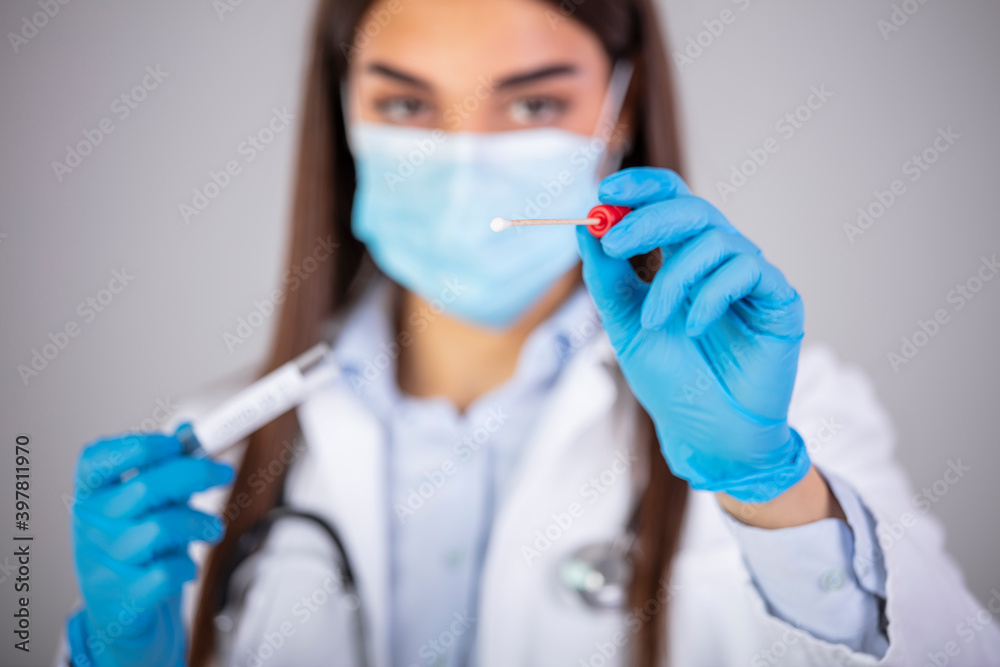 Lab technician holding swab collection kit,Coronavirus COVID-19 ...