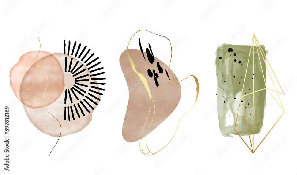 Watercolor pastel boho Painting minimalist shapes for wall decoration ...