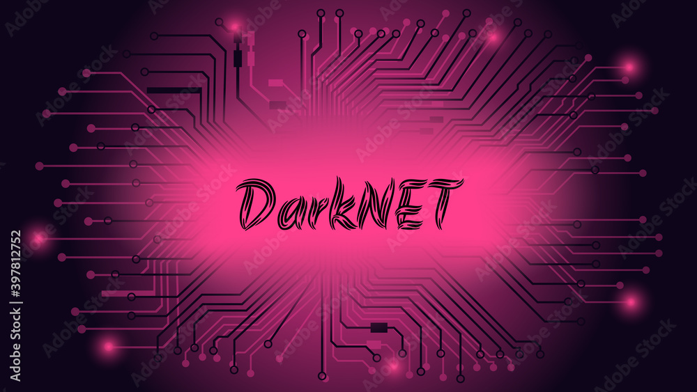 DarkNET text on dark red background with circuit board tracks. The dark ...